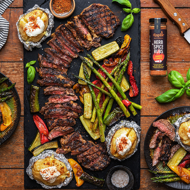 BBQ Steak, Jacket Potatoes and Grilled Veggies – Raptor Naturals